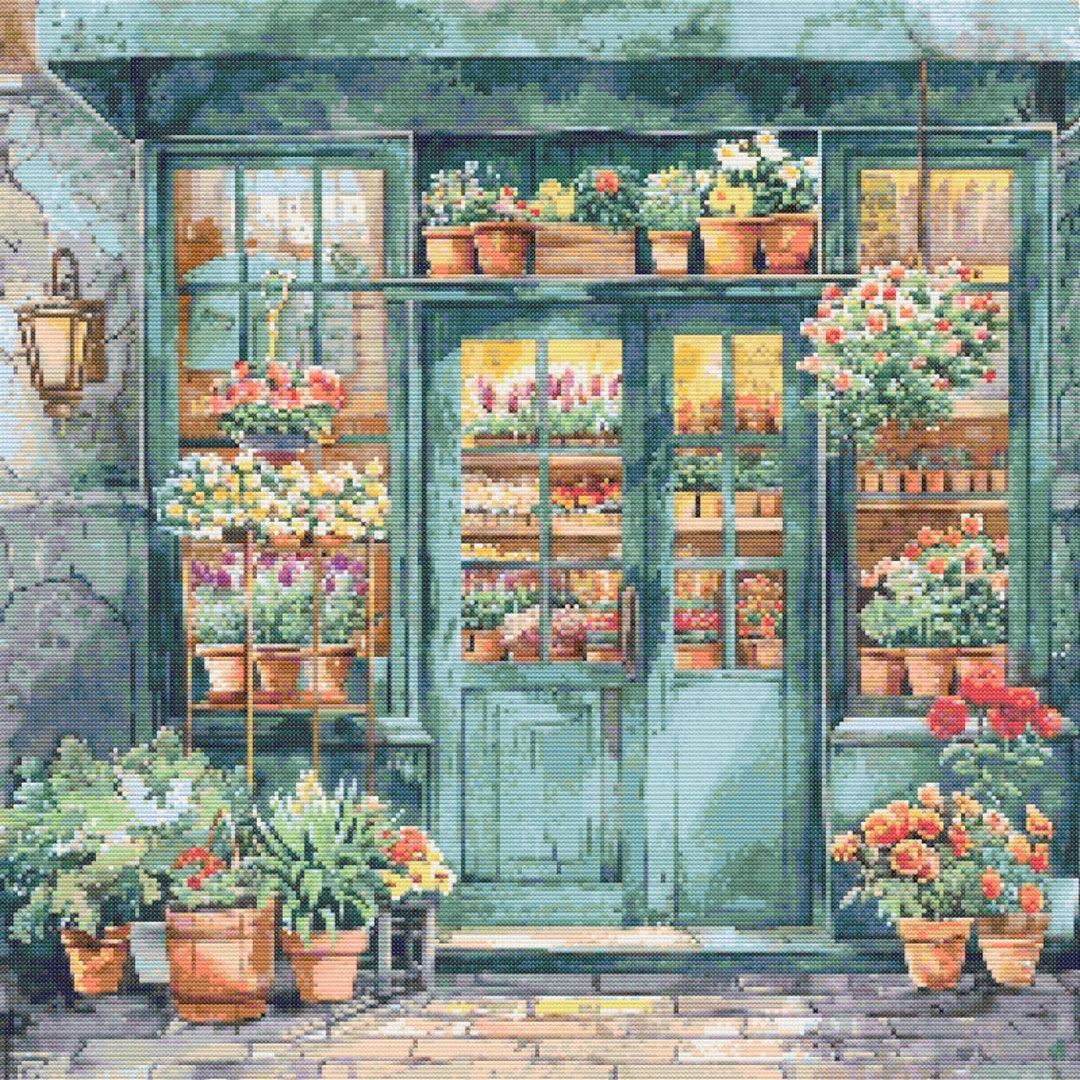 Flower Shop Storefront Watercolor 7 Cross-stitch Pattern Digital ...