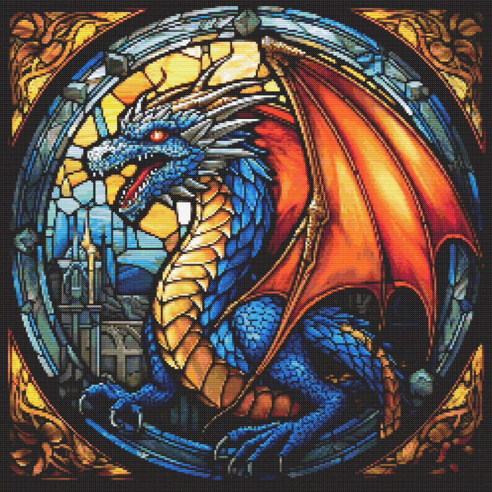 Medieval Dragon Stained-glass Window 1 Cross-stitch Pattern Digital ...