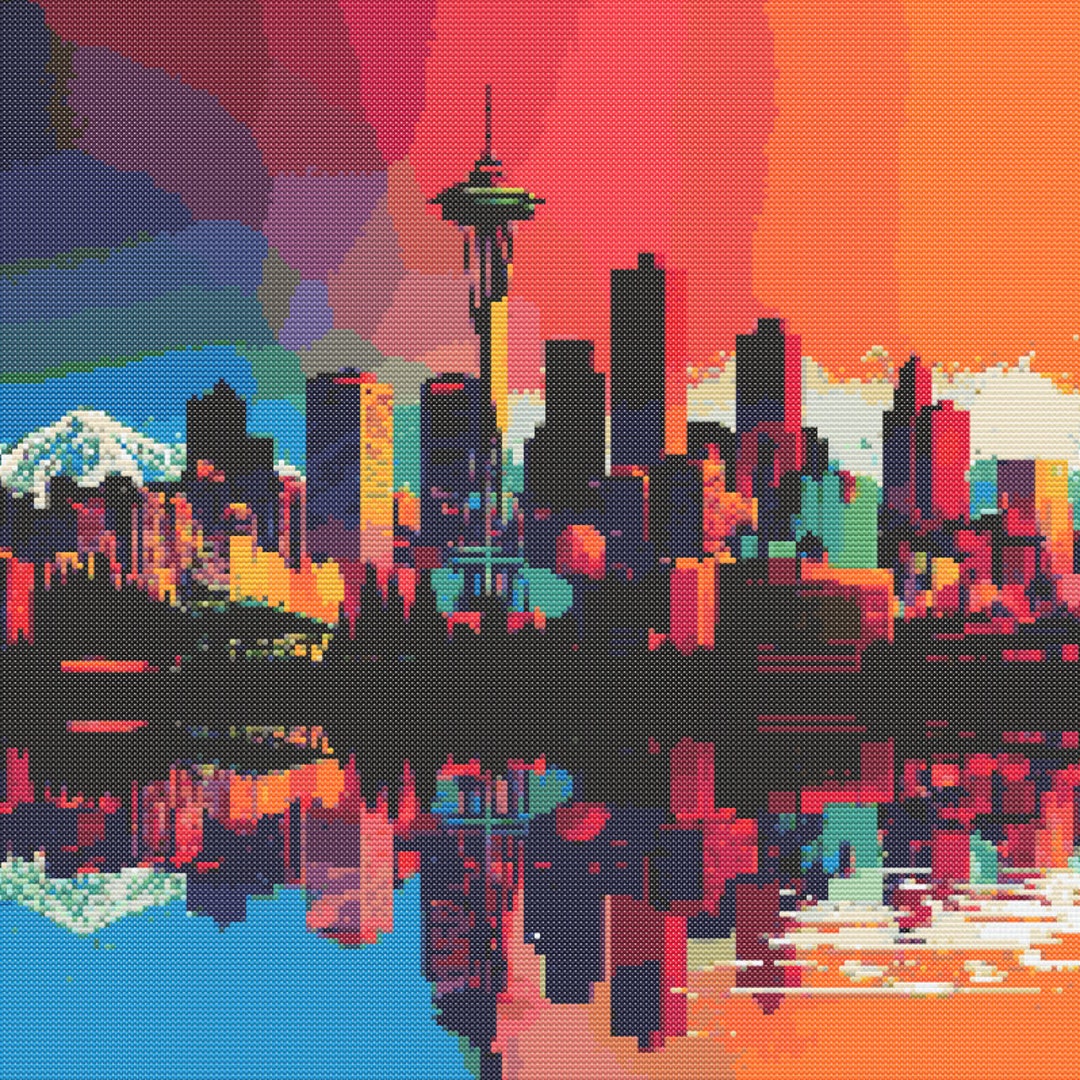 Seattle Skyline With Mount Rainier Cross-stitch Pattern Digital ...