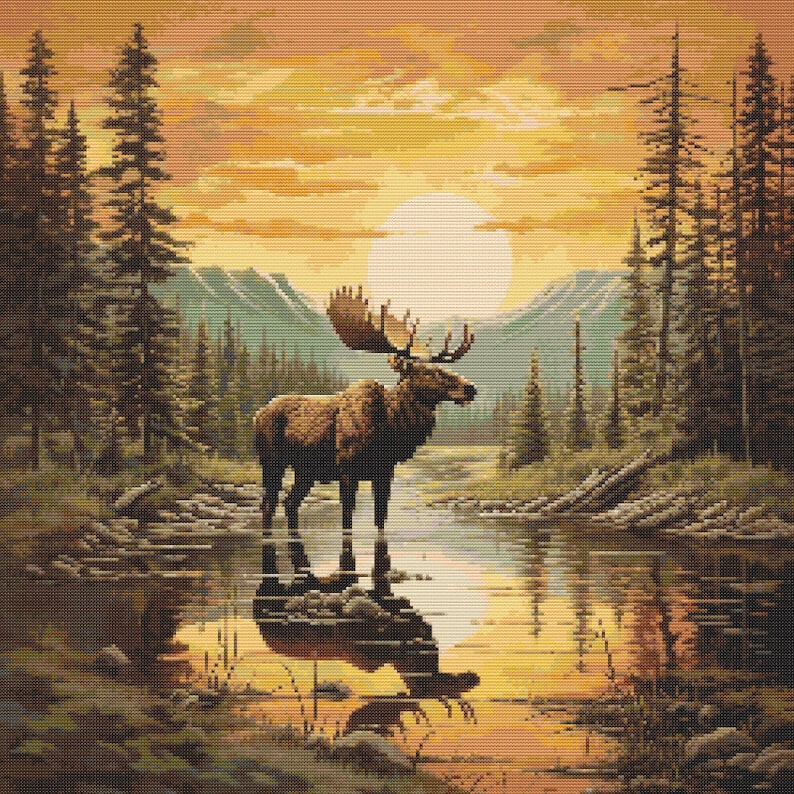 Moose Scene 3 Cross-stitch Pattern Digital Download - Etsy