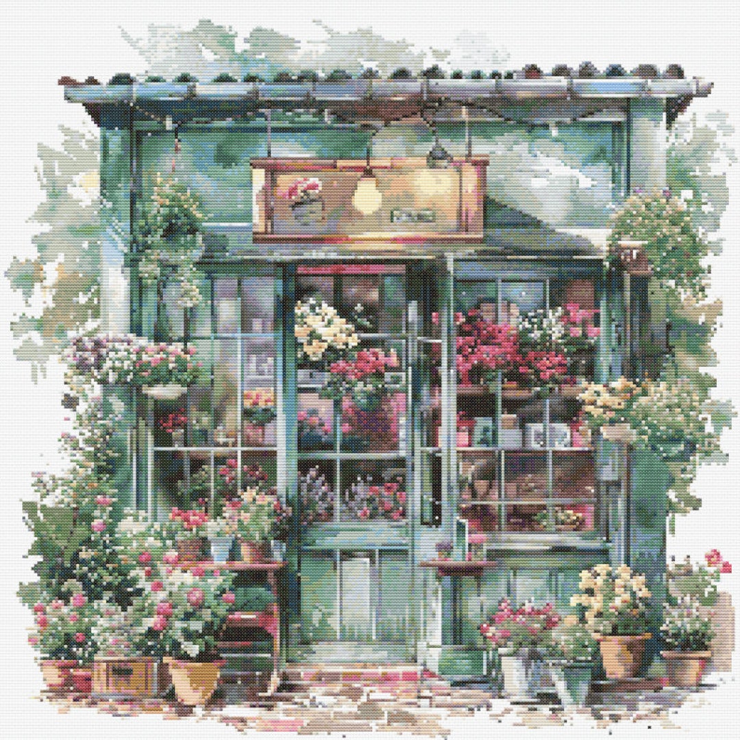 Flower Shop Storefront Watercolor 3 Cross-stitch Pattern Digital ...