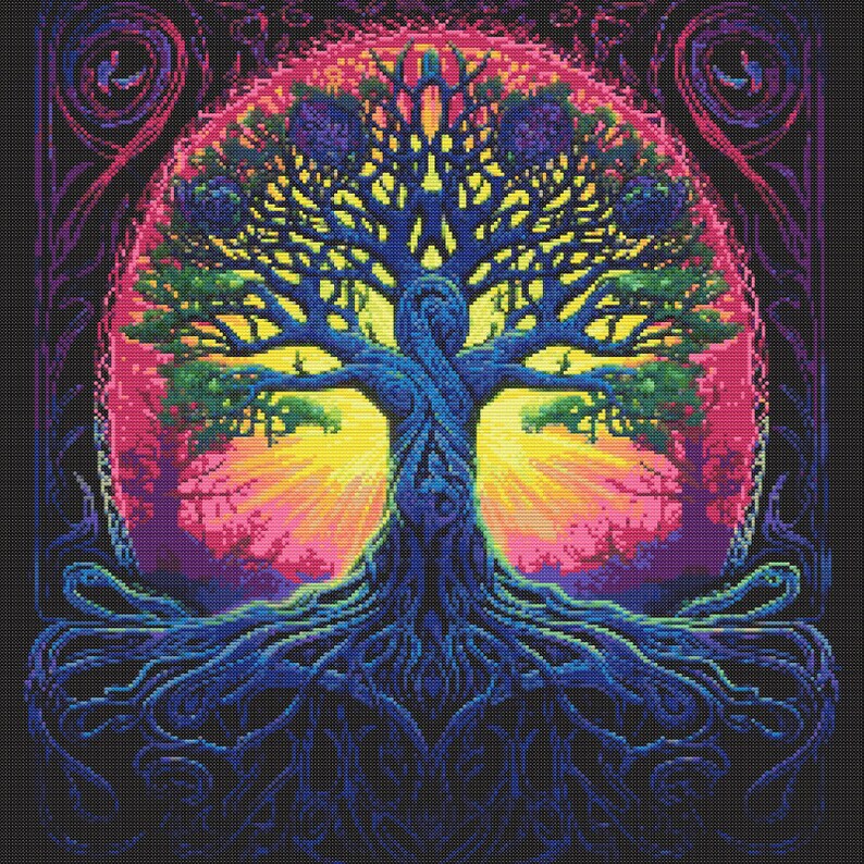 Psychedelic Tree of Life 1 Cross-stitch Pattern Digital Download - Etsy