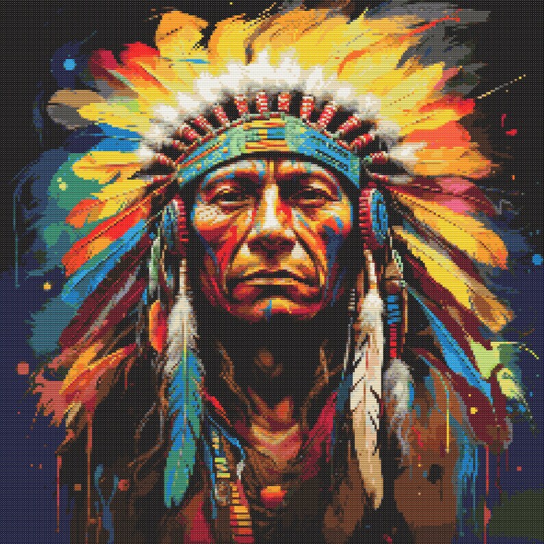 Indian Chief in Bright Colors 8 Cross-stitch Pattern Digital Download ...