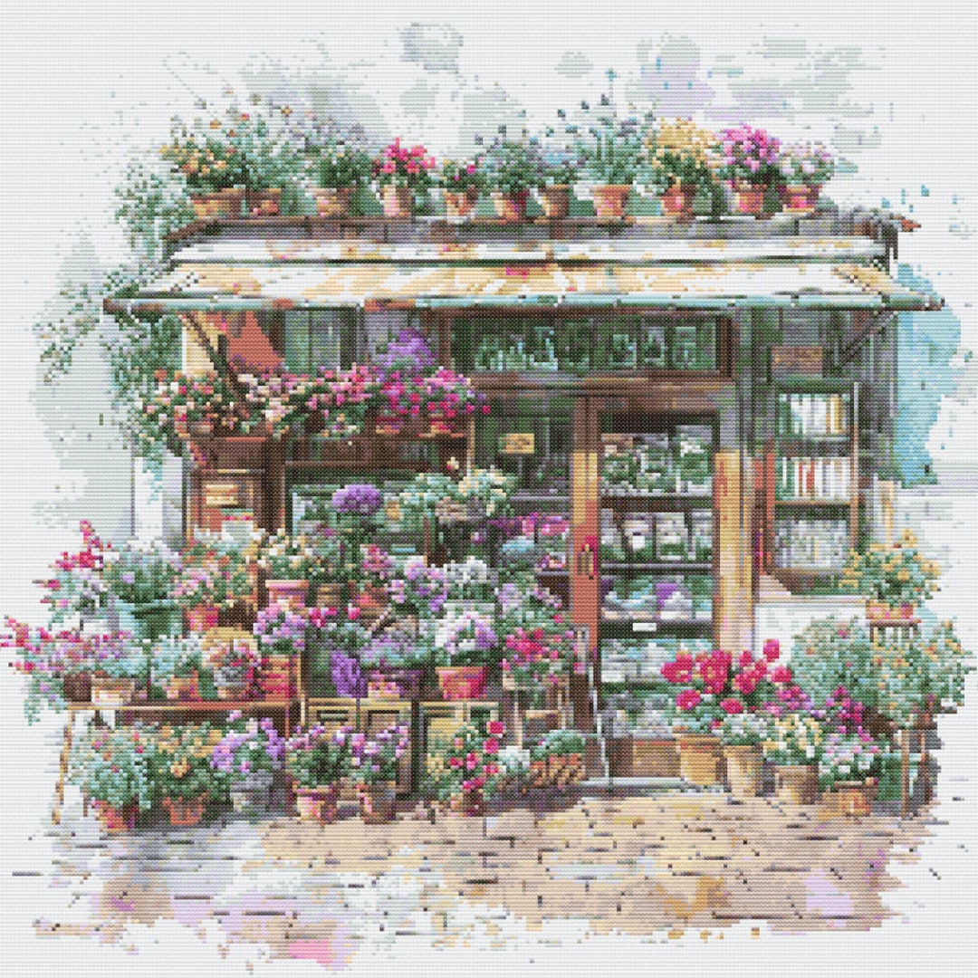 Flower Shop Storefront Watercolor 6 Cross-stitch Pattern Digital ...