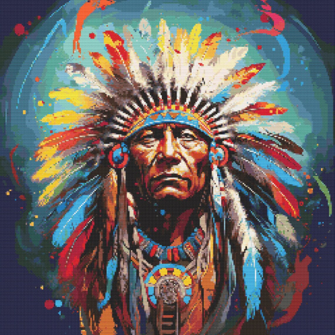 Indian Chief in Bright Colors 9 Cross-stitch Pattern Digital Download ...