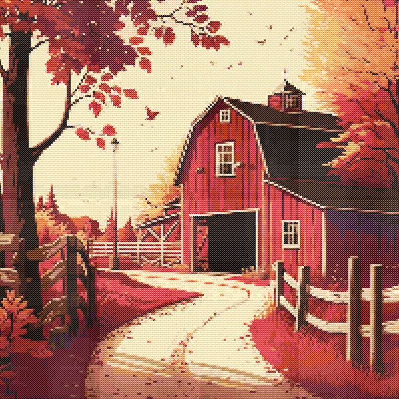 Red Barn in Autumn Scene 4 Cross-stitch Pattern Digital Download - Etsy