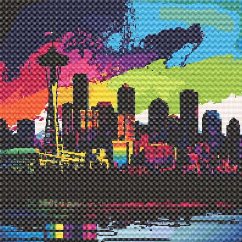 Rainbow Seattle Skyline Cross-stitch Pattern Digital Download - Etsy