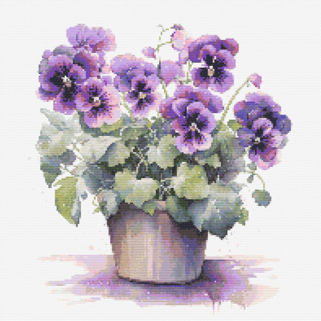 Potted Violet Watercolor 3 Cross-stitch Pattern Digital Download - Etsy
