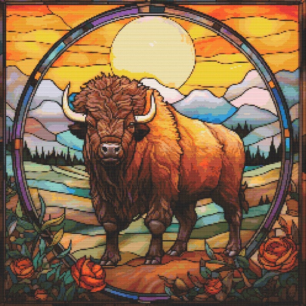 Stained Glass Pattern Bison - Etsy