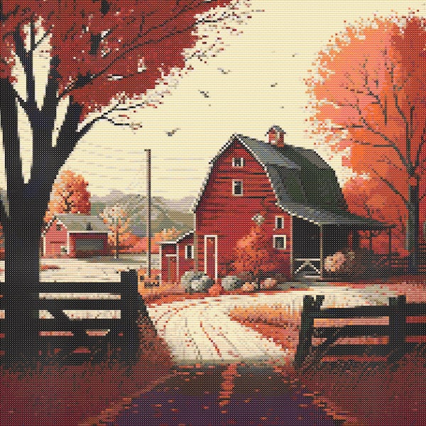 Red Barn Cross Stitch - Etsy