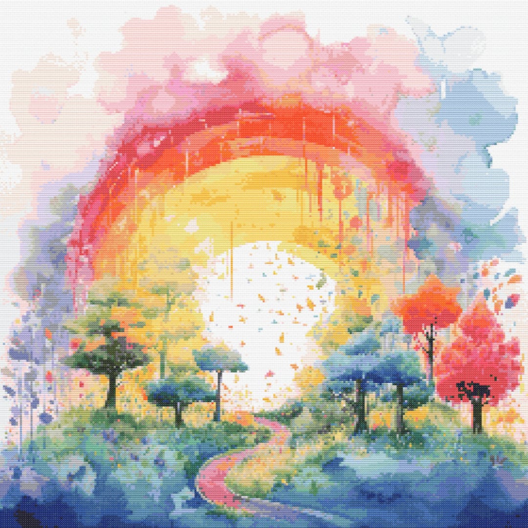 Watercolor Rainbow Forest 7 Cross-stitch Pattern Digital Download - Etsy