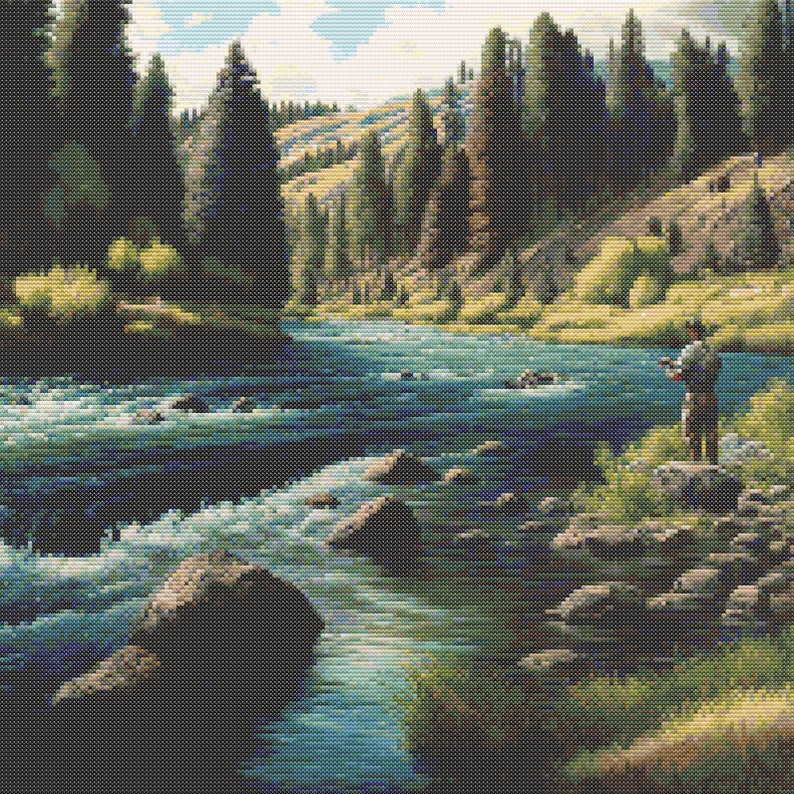 Fly Fishing in an Idaho River Cross-stitch Pattern Digital Download - Etsy