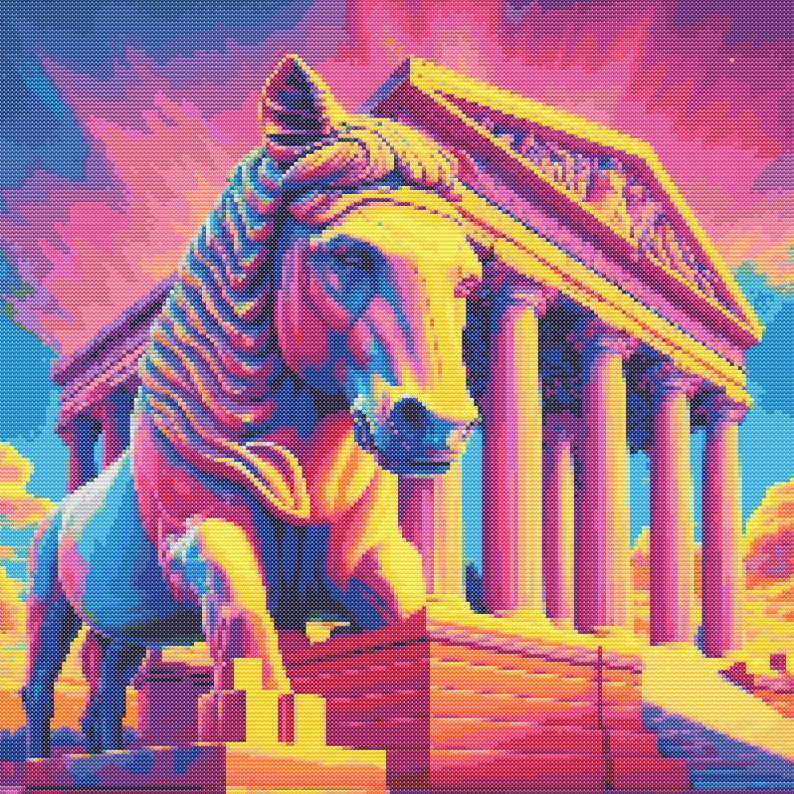 Parthenon With Horse Statue Cross-stitch Pattern Digital - Etsy