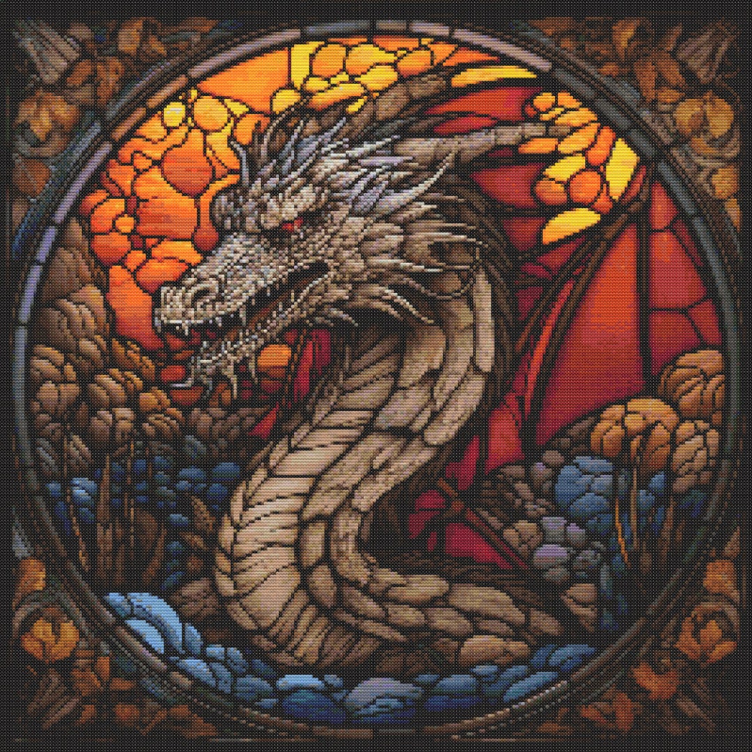 Medieval Dragon Stained-glass Window 4 Cross-stitch Pattern Digital ...