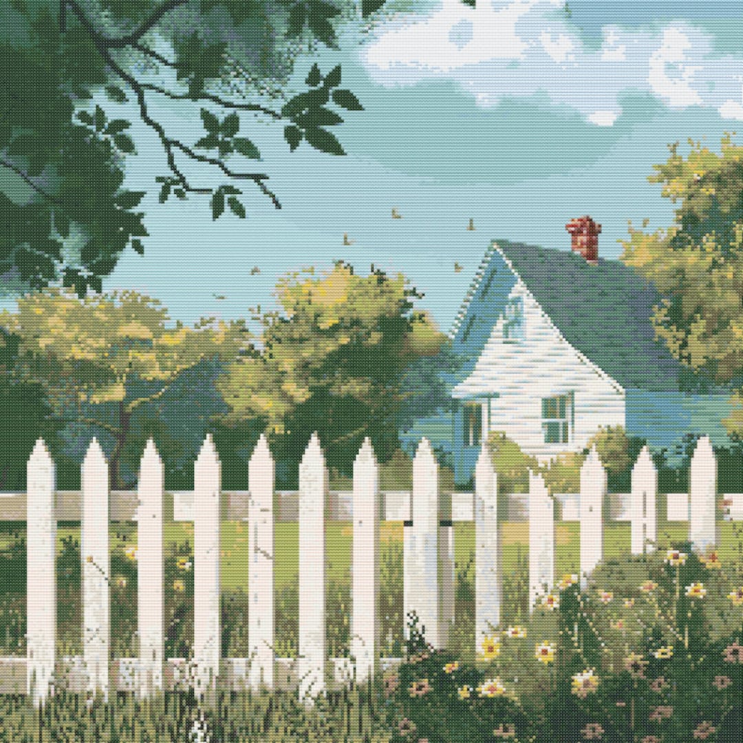 White Picket Fence Scene 2 Cross-stitch Pattern Digital Download - Etsy