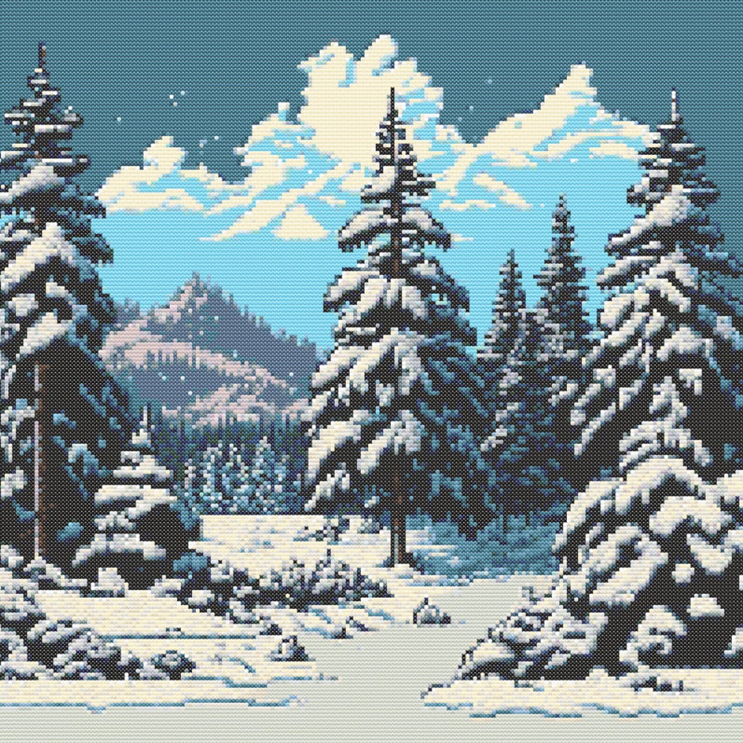 8-bit Snowy Winter Scene Cross-stitch Pattern Digital Download - Etsy