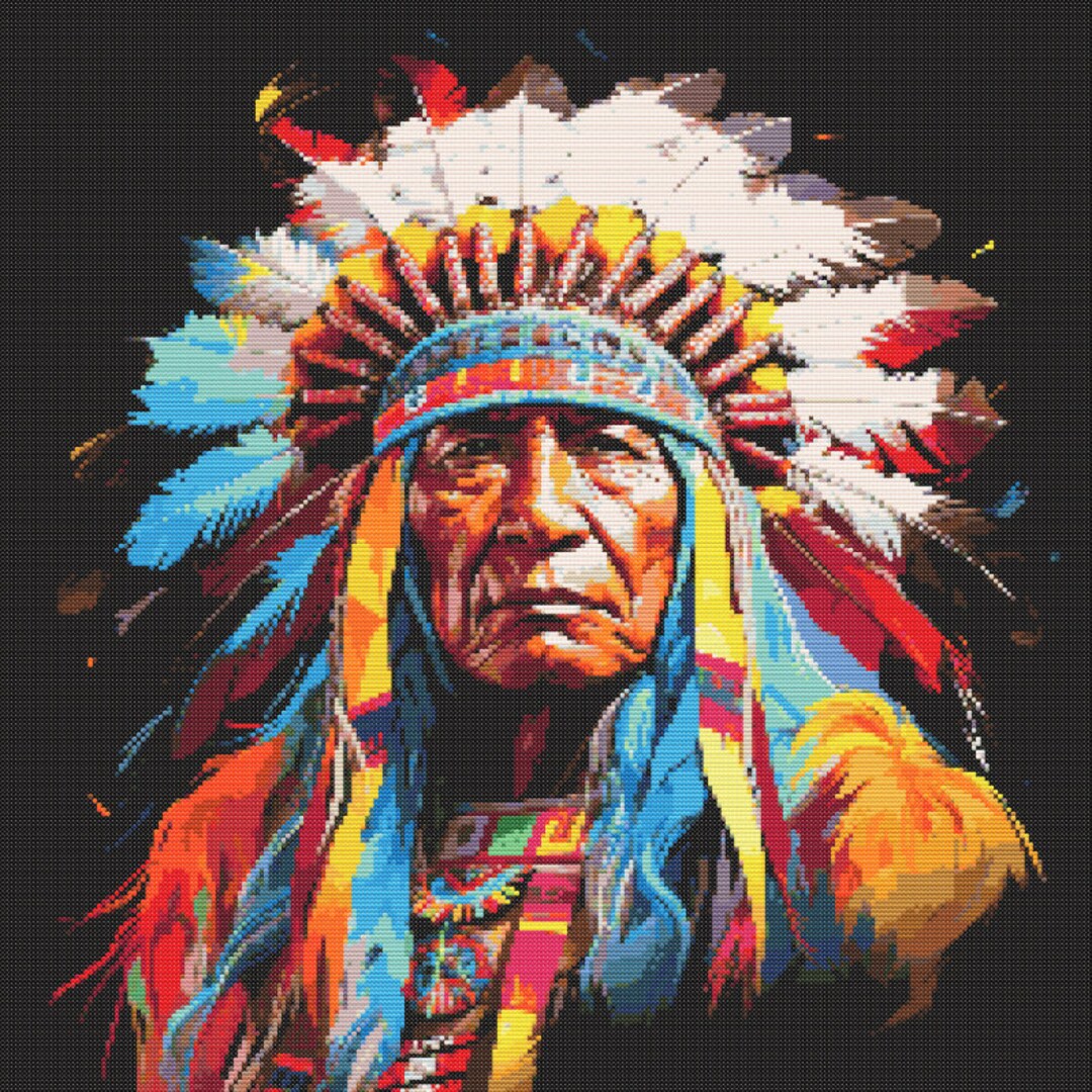 Indian Chief in Bright Colors 6 Cross-stitch Pattern Digital Download ...