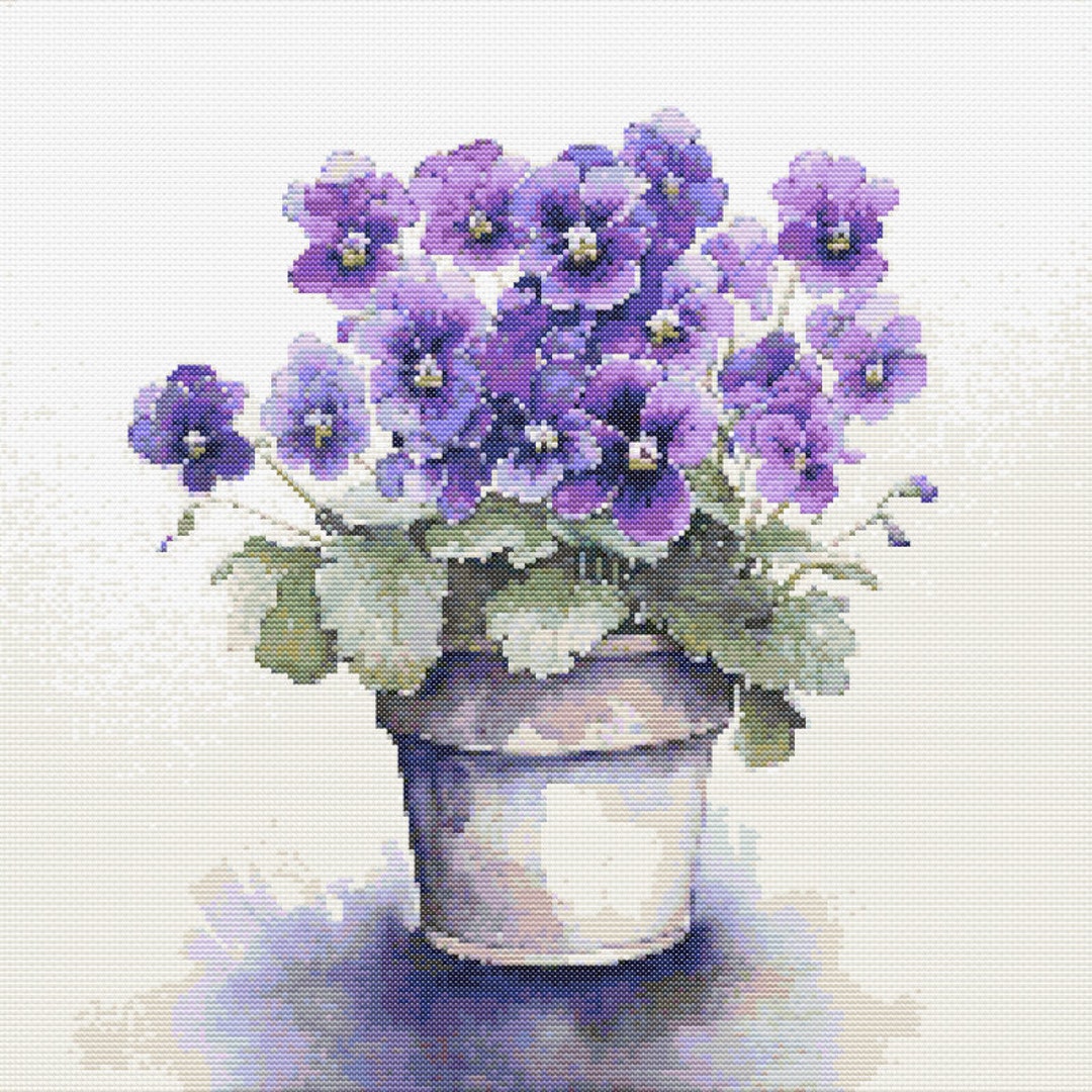 Potted Violet Watercolor 4 Cross-stitch Pattern Digital Download - Etsy