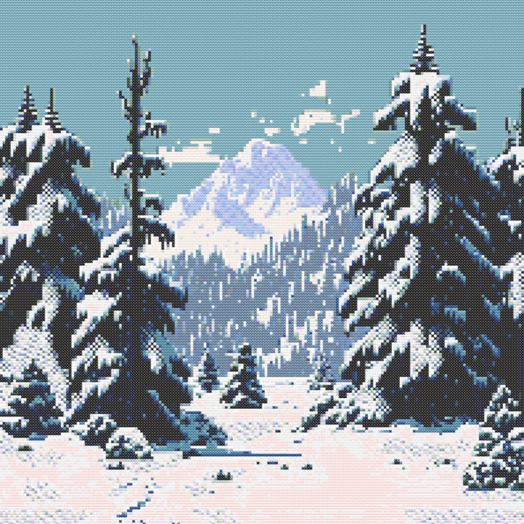 8-bit Snowy Winter Scene Cross-stitch Pattern Digital Download - Etsy