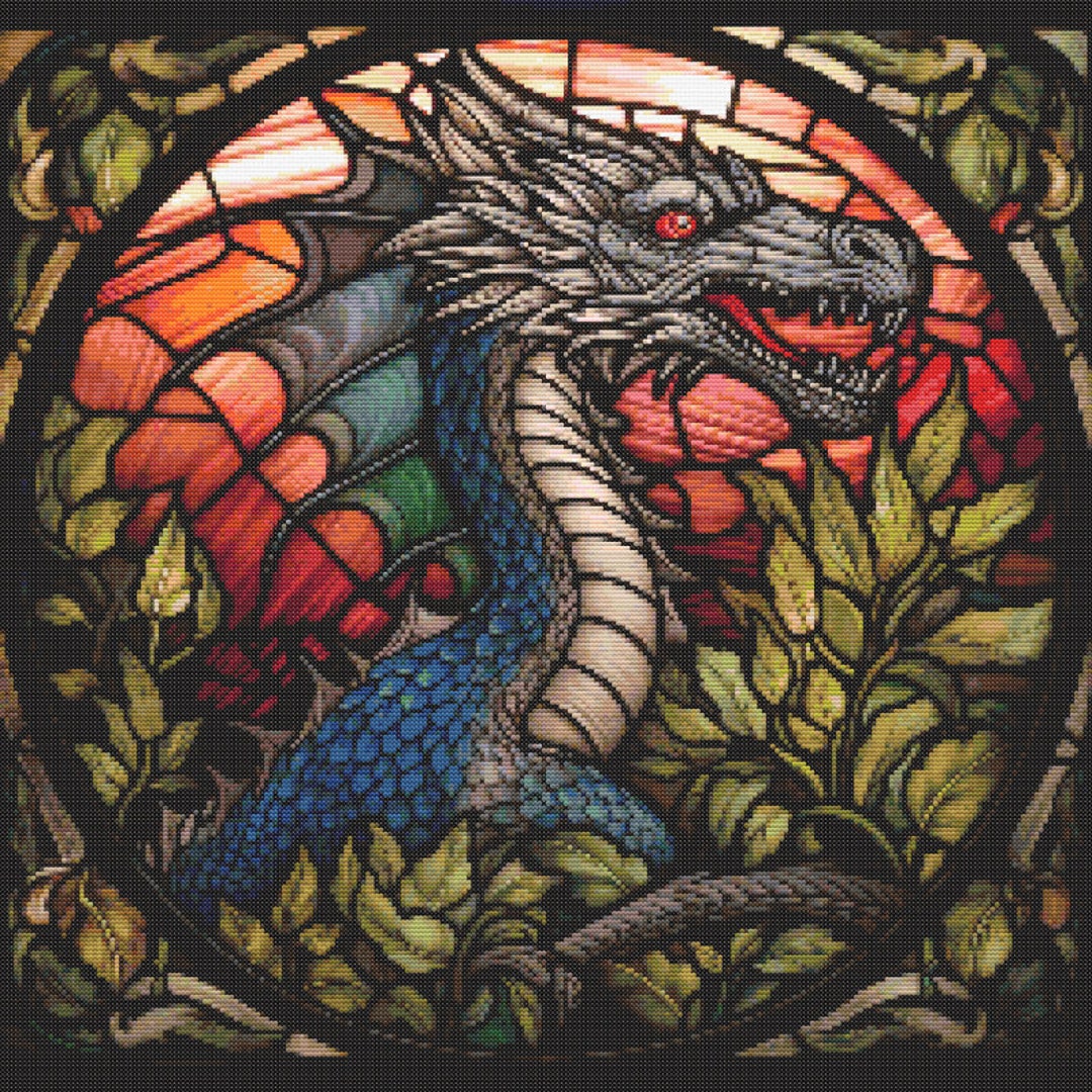 Medieval Dragon Stained-glass Window 6 Cross-stitch Pattern Digital ...
