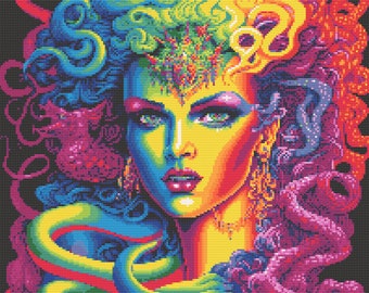Medusa Stained Glass Cross Stitch Pattern Mythical Serpent, DIY ...