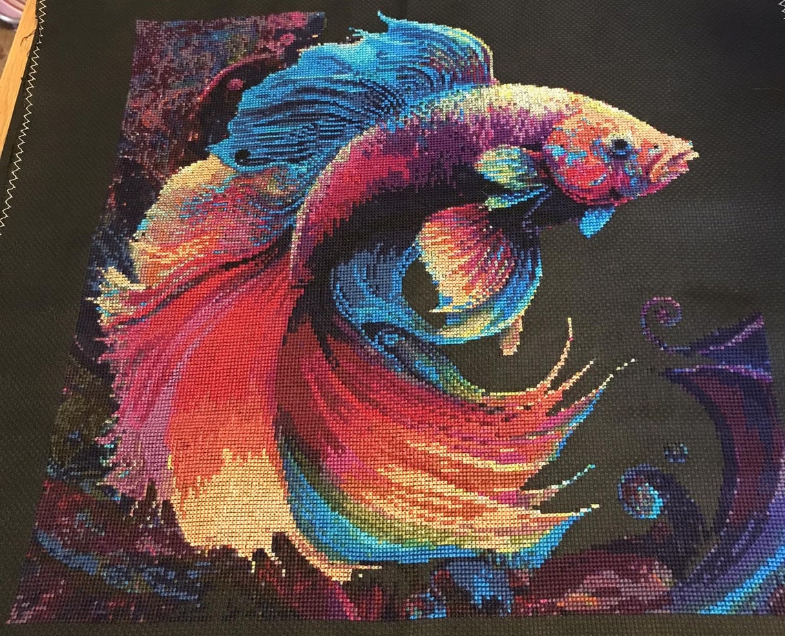 Rainbow Betta Fish (siamese Fighting Fish) Cross-stitch Pattern Digital ...