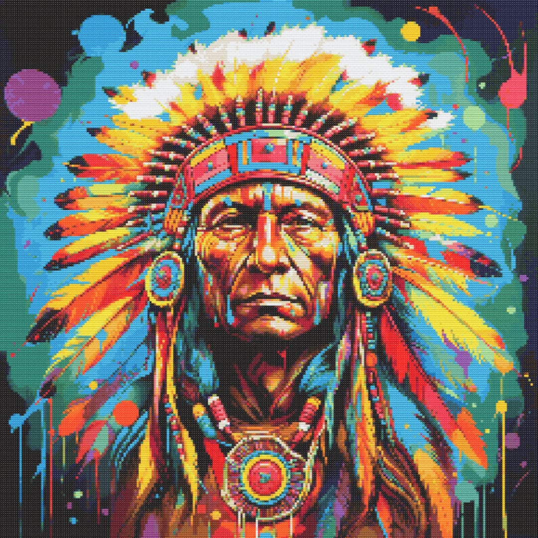 Indian Chief in Bright Colors 7 Cross-stitch Pattern Digital Download ...