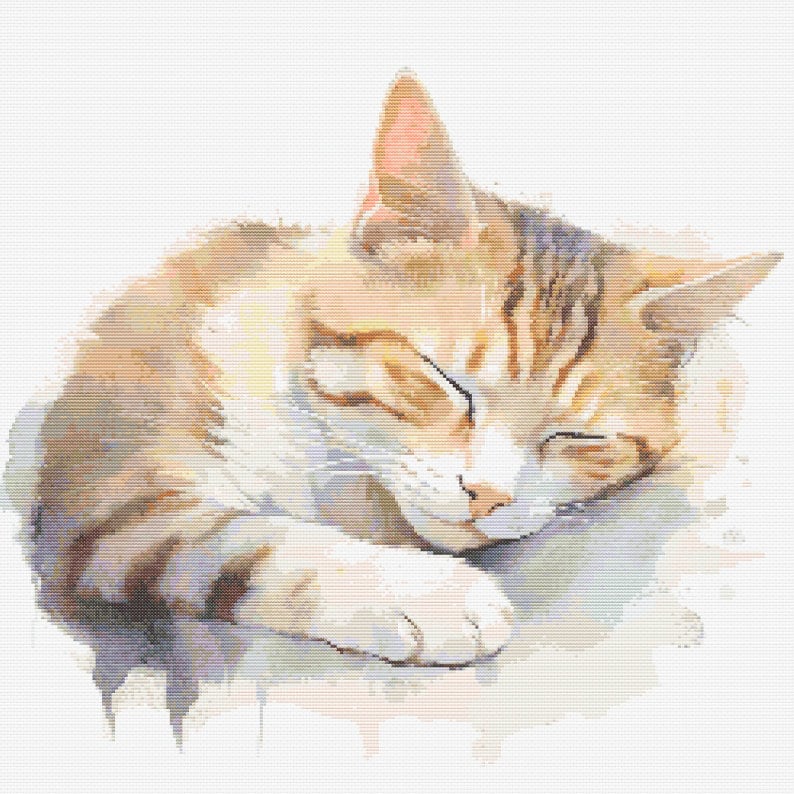 Sleeping Cat Watercolor 2 Cross-stitch Pattern Digital Download - Etsy