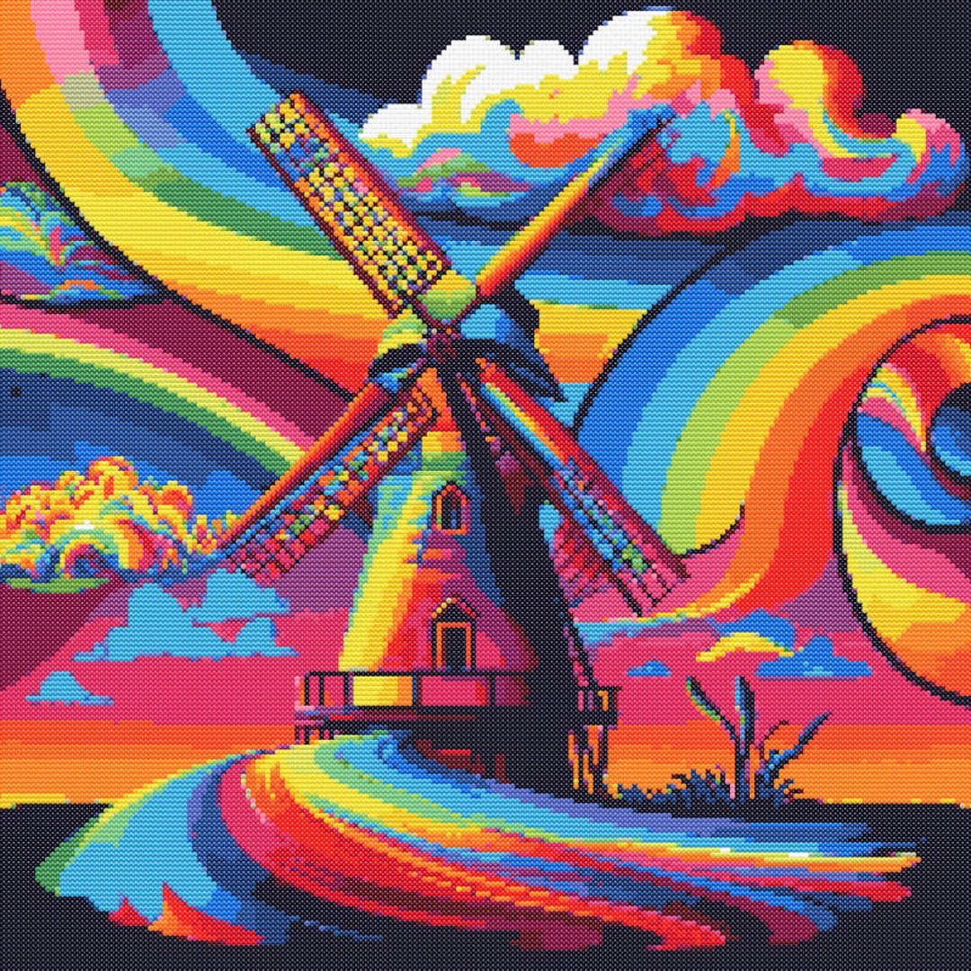 Rainbow Dutch Windmill Cross-stitch Pattern Digital Download - Etsy