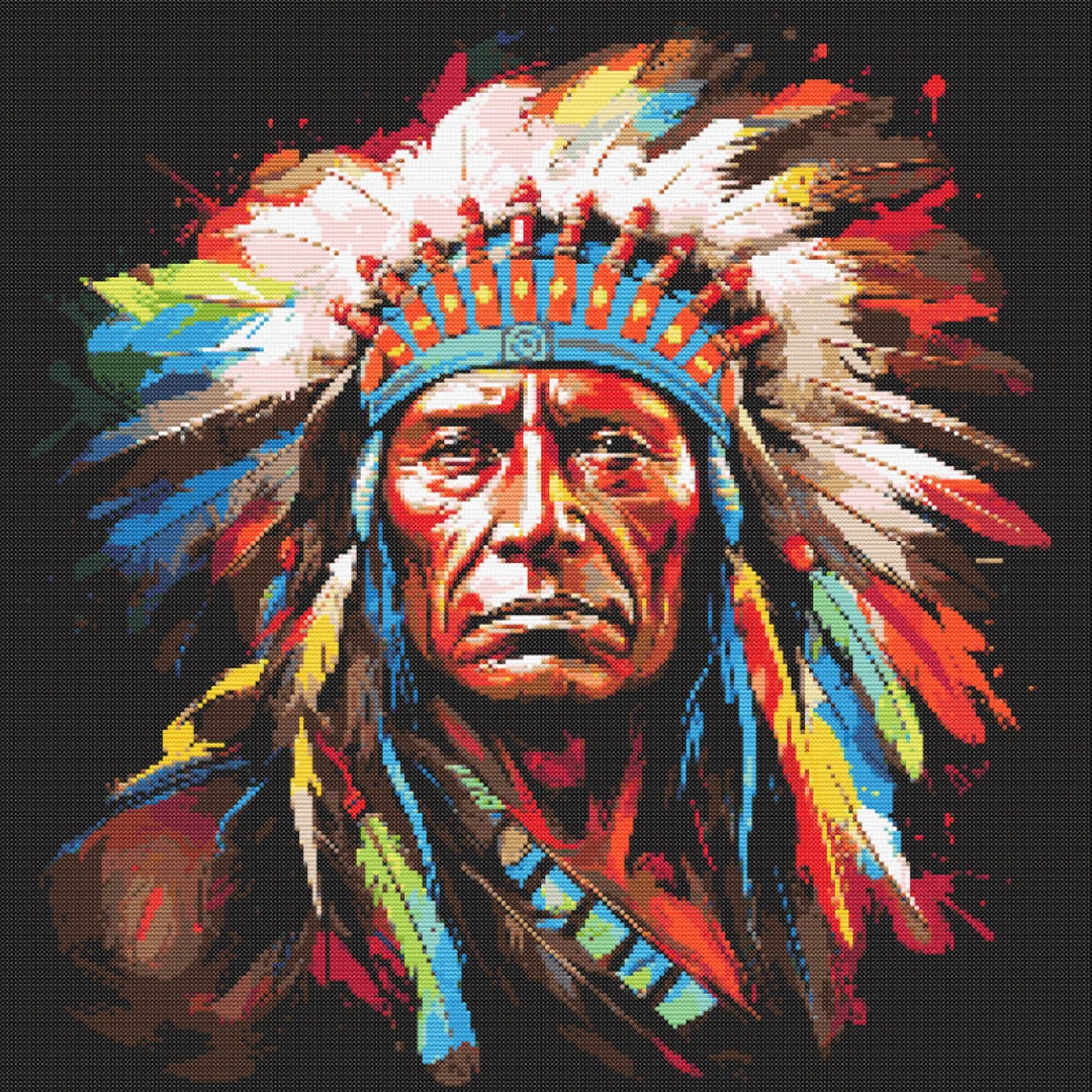 Indian Chief in Bright Colors 2 Cross-stitch Pattern Digital Download ...