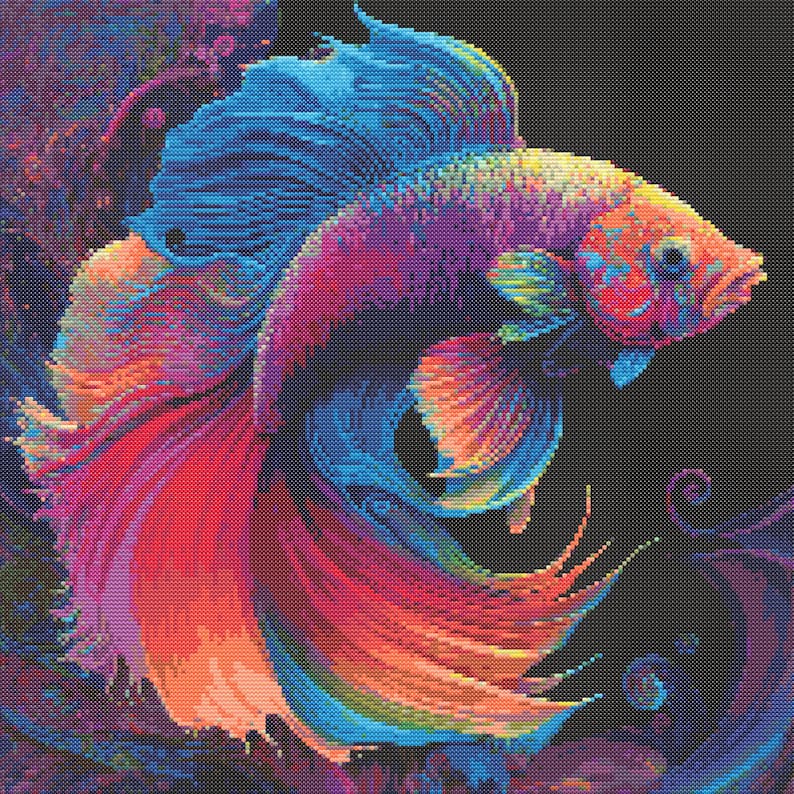 Rainbow Betta Fish siamese Fighting Fish Cross-stitch Pattern Digital ...