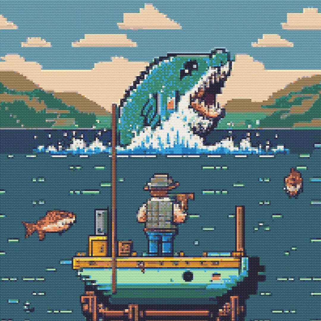 Fishing for Sharks 8-bit Cross-stitch Pattern Digital Download - Etsy