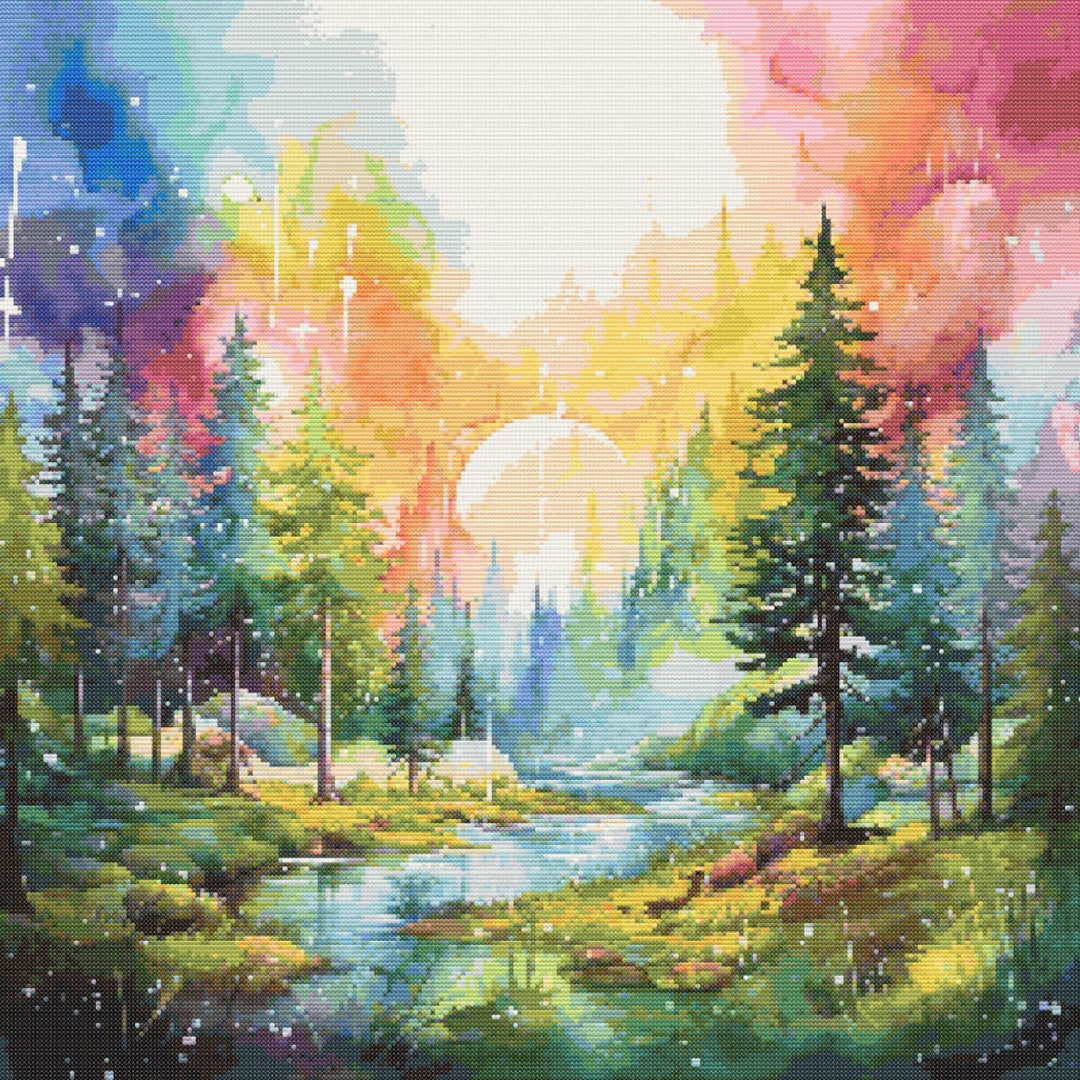 Watercolor Rainbow Forest 1 Cross-stitch Pattern Digital Download - Etsy