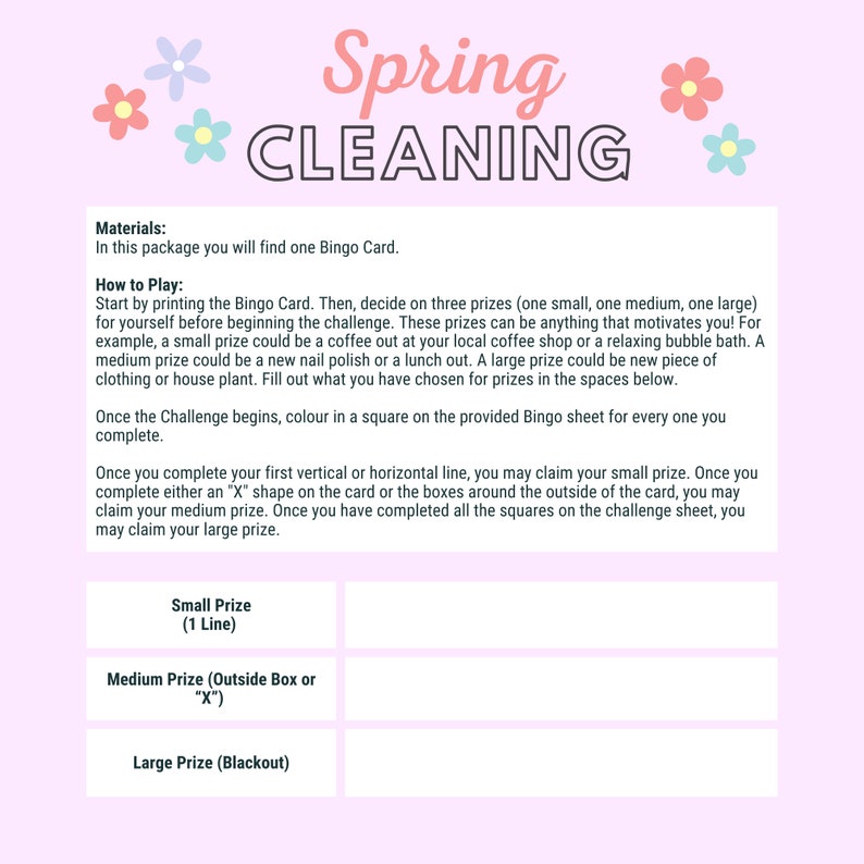 Printable Spring Cleaning Bingo Challenge - Etsy