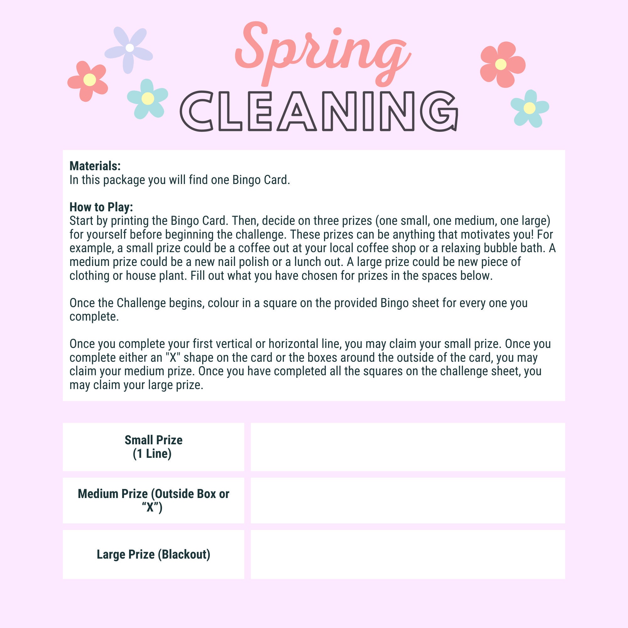 Printable Spring Cleaning Bingo Challenge - Etsy