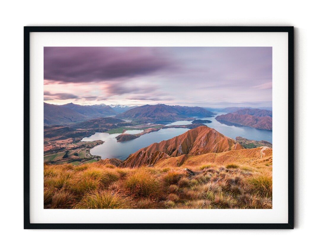 New Zealand Landscape Print | Wanaka Lake Sunset Wall Art | Scenic ...