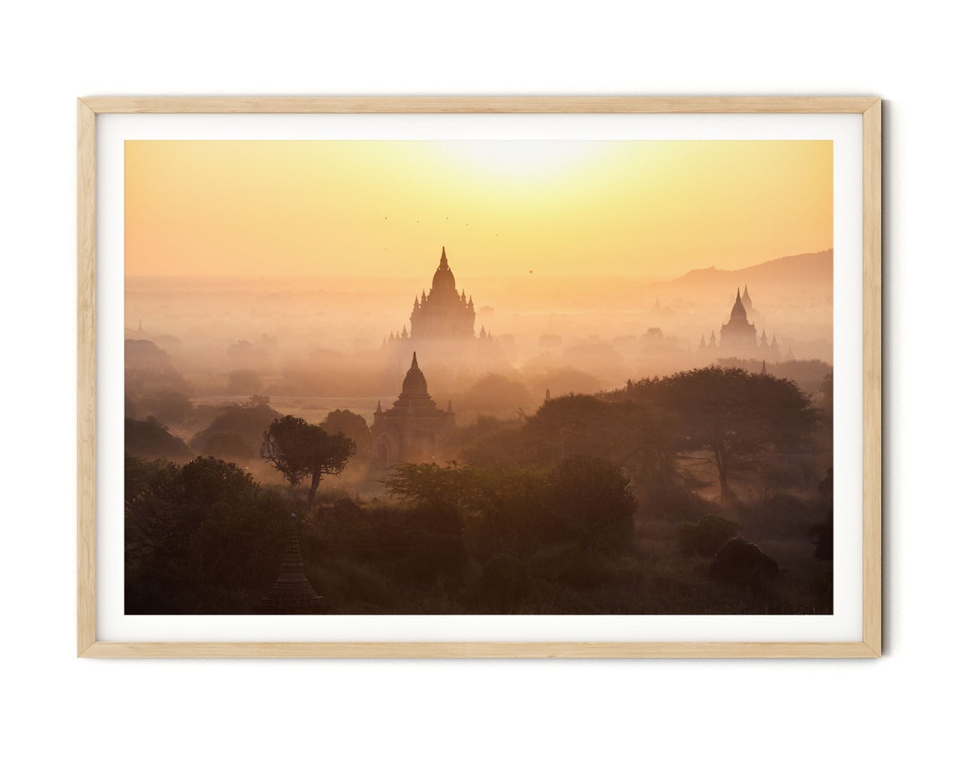 Bagan Myanmar Wall Art Asian Landscape Photo Print, Temple Sunrise ...