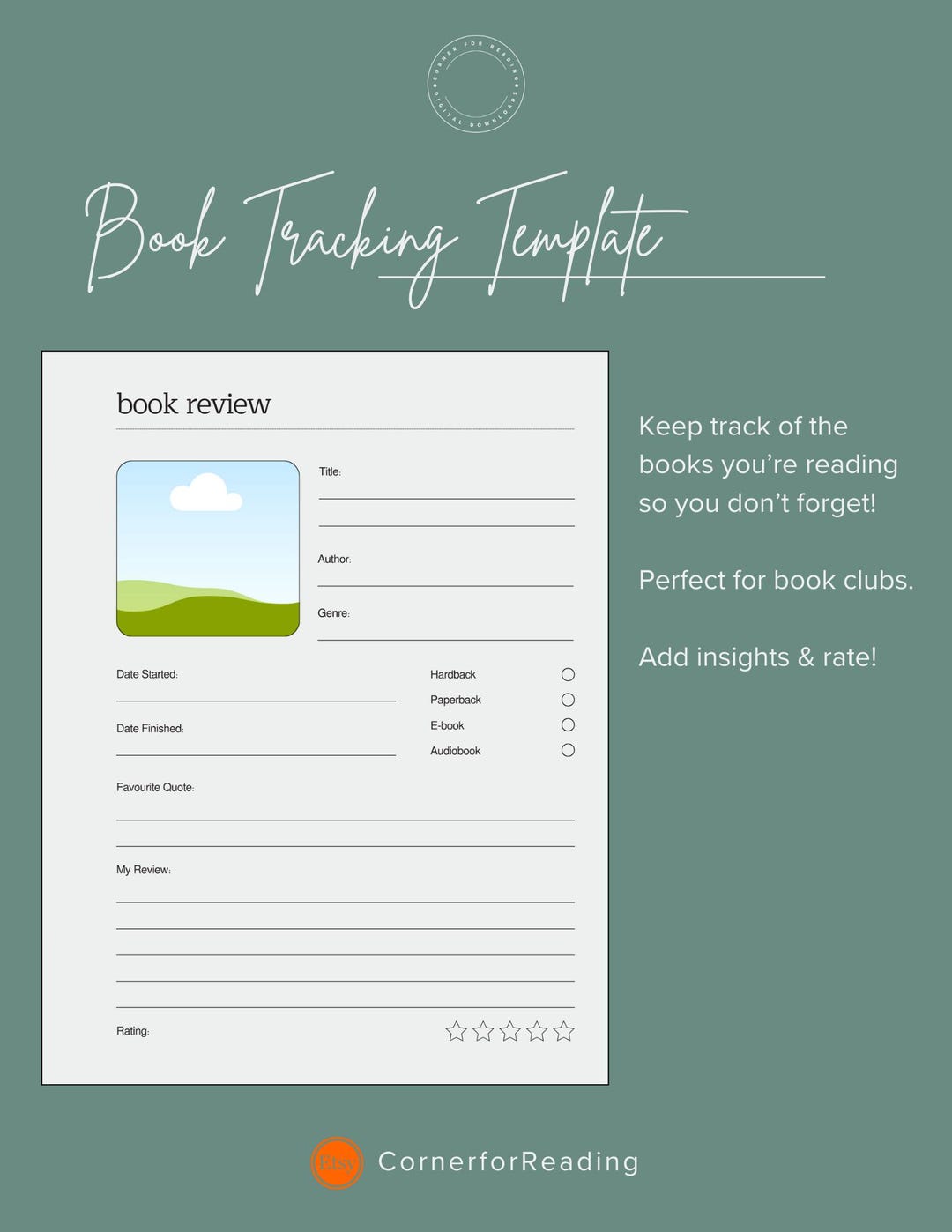 Editable Book Review Template, Book Rating, Track Your Reading & Books ...