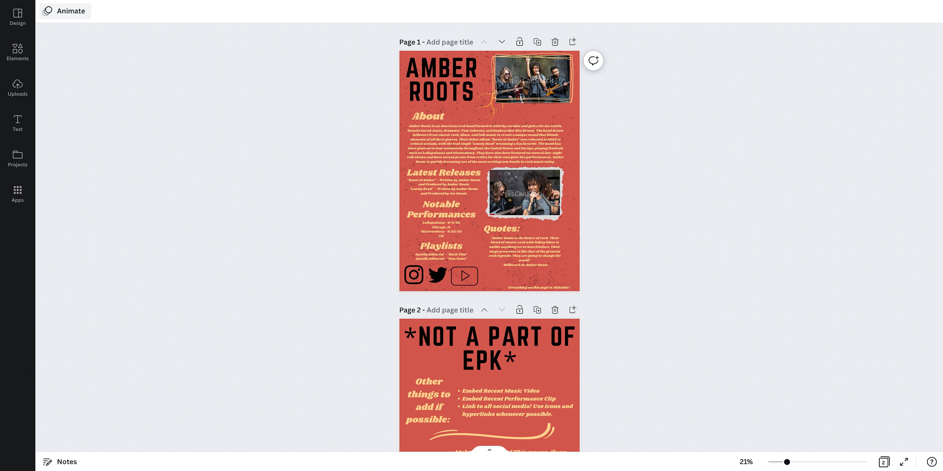 EPK Canva Template for Rock/alternative Artist | Electronic Press Kit ...