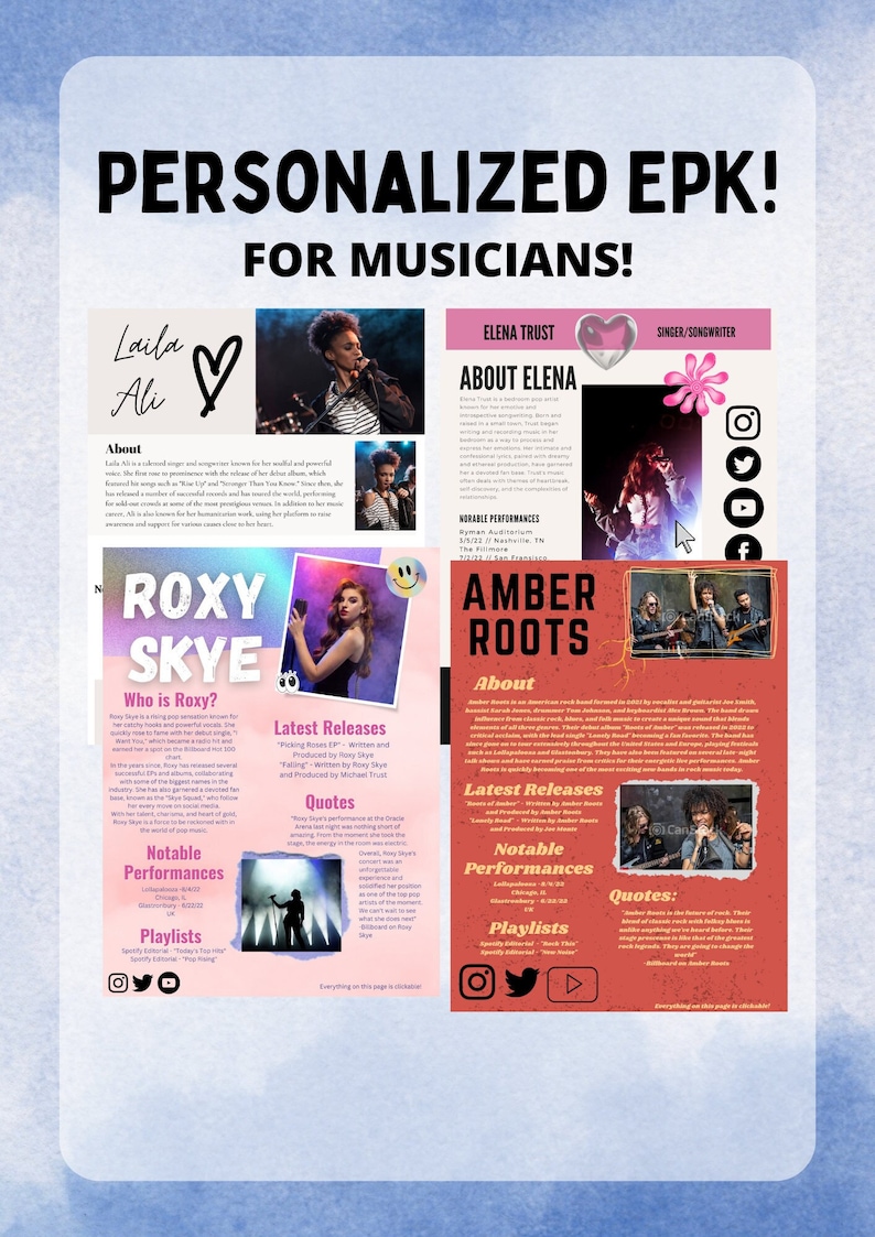 Personalized EPK Canva Template Music Press Release for Musician ...
