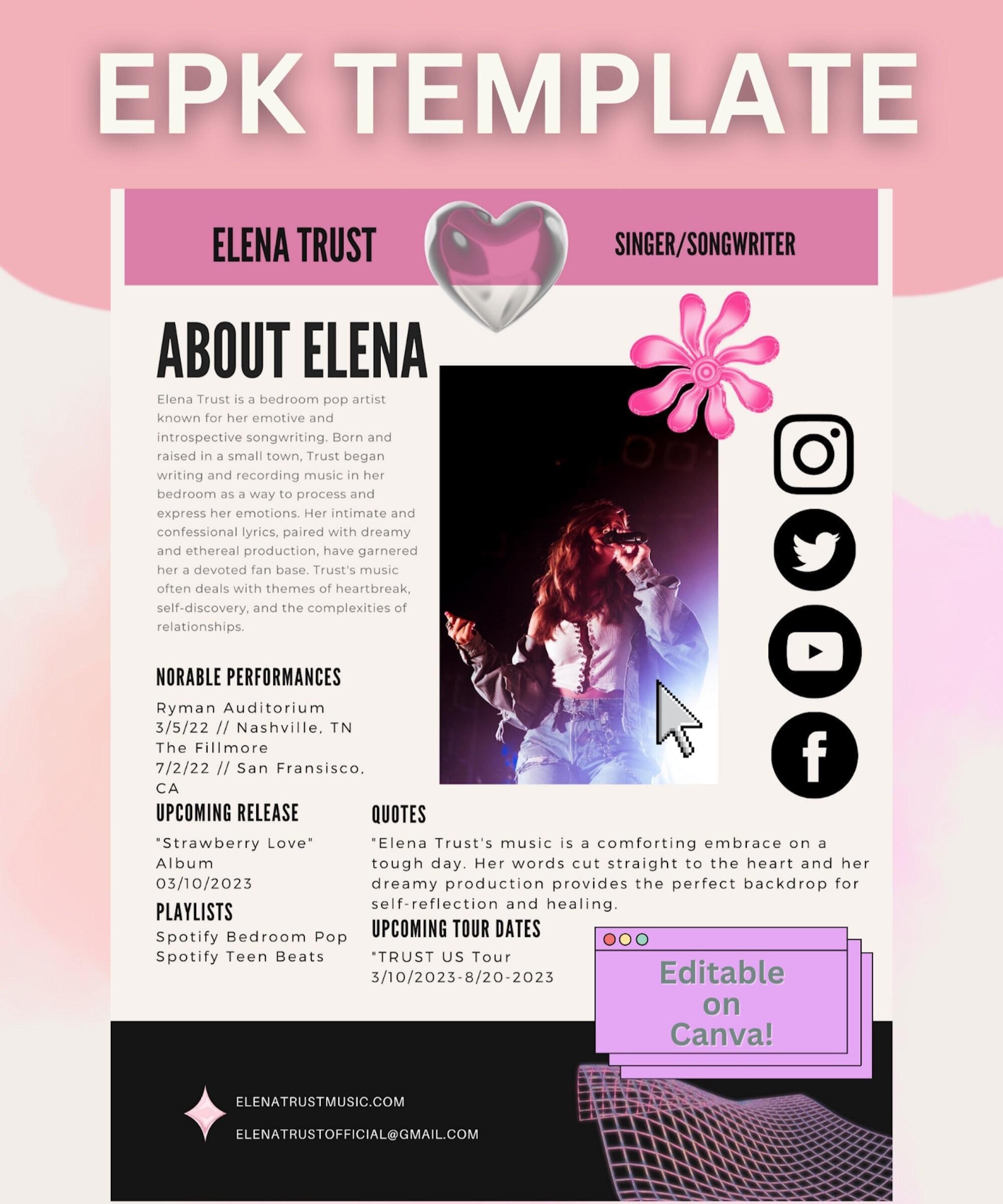 Musician Electronic Press Kit Canva Template | EPK Media Kit (PDF) - Etsy