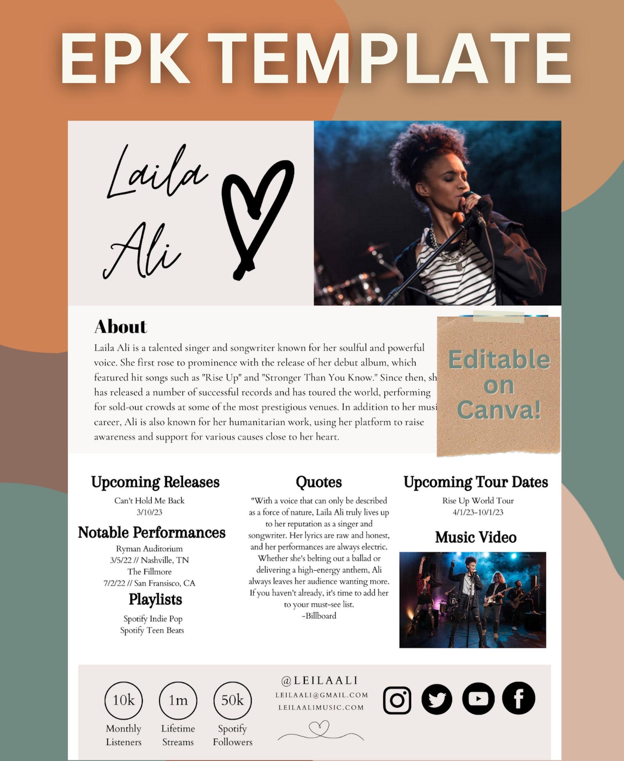 Minimalist EPK Canva Template for Musicians | Media Press Kit (PDF) - Etsy