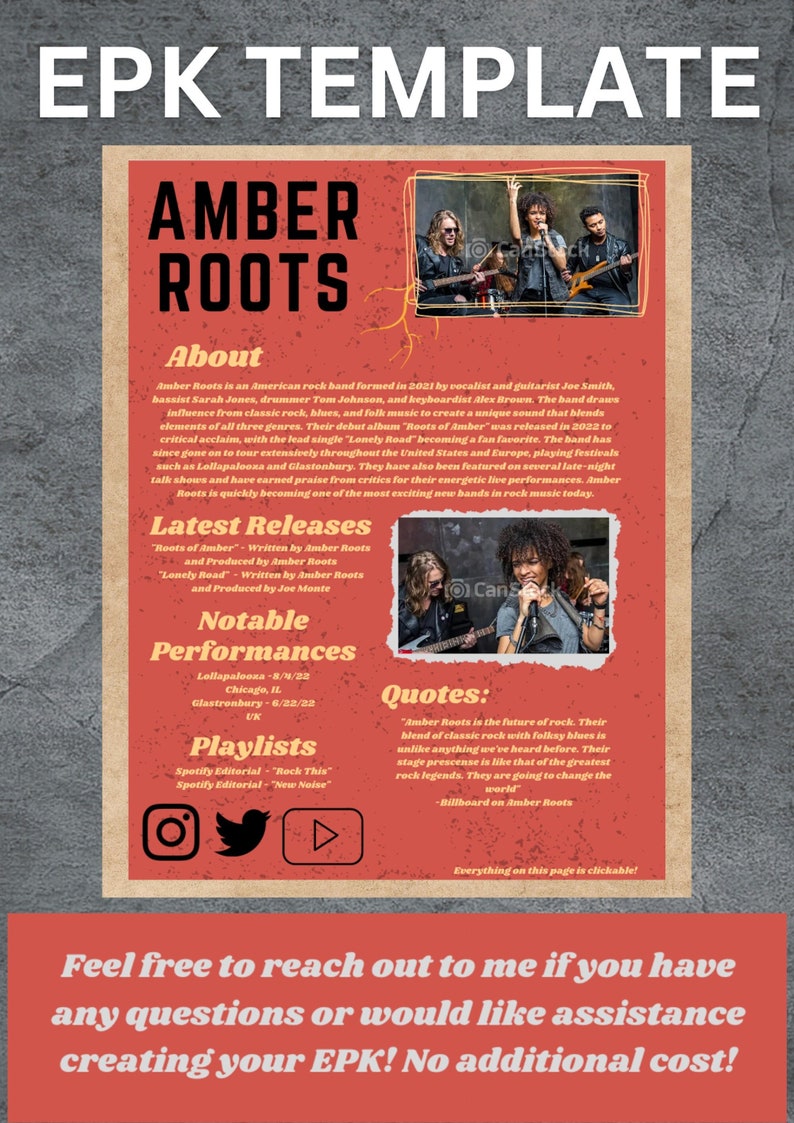 EPK Canva Template for Rock/alternative Artist | Electronic Press Kit ...