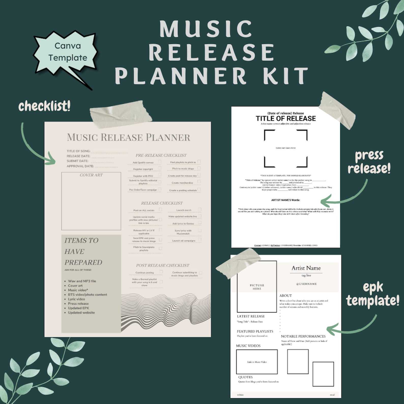 Music Release Planner Kit for Musicians (canva Template) - Etsy