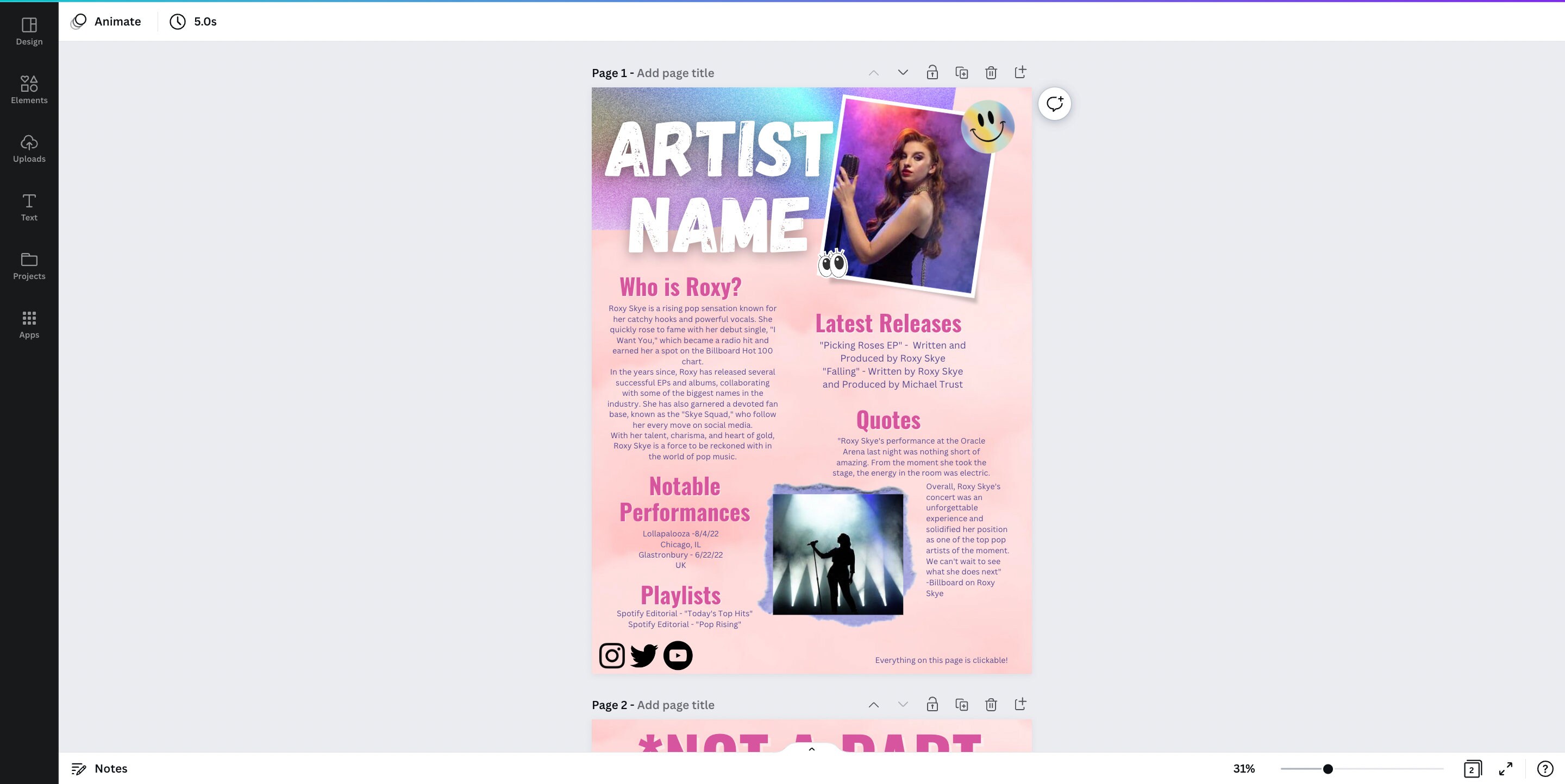 EPK Canva Template for Pop Artist | Music Press Release for Pop Singer ...