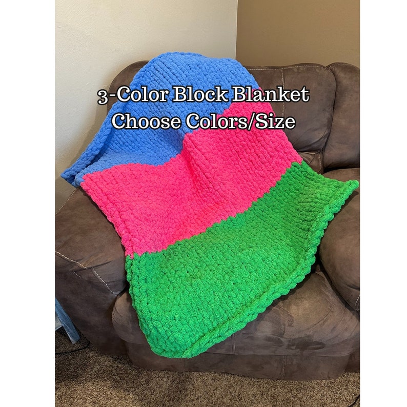 3 Color Block Blanket-choose Colors/size-handmade Soft Chunky Chenille ...