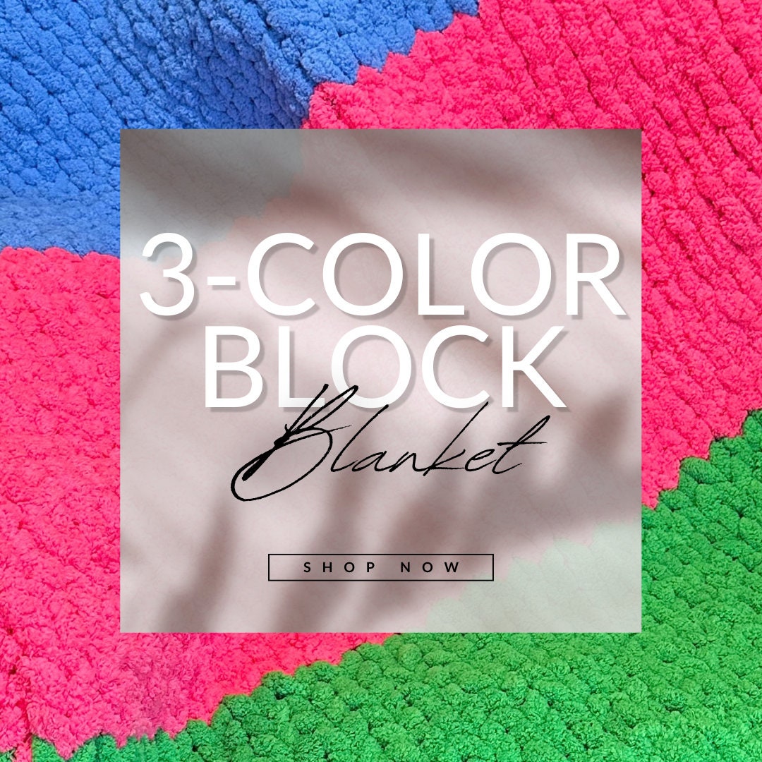 3 Color Block Blanket-choose Colors/size-handmade Soft Chunky Chenille ...