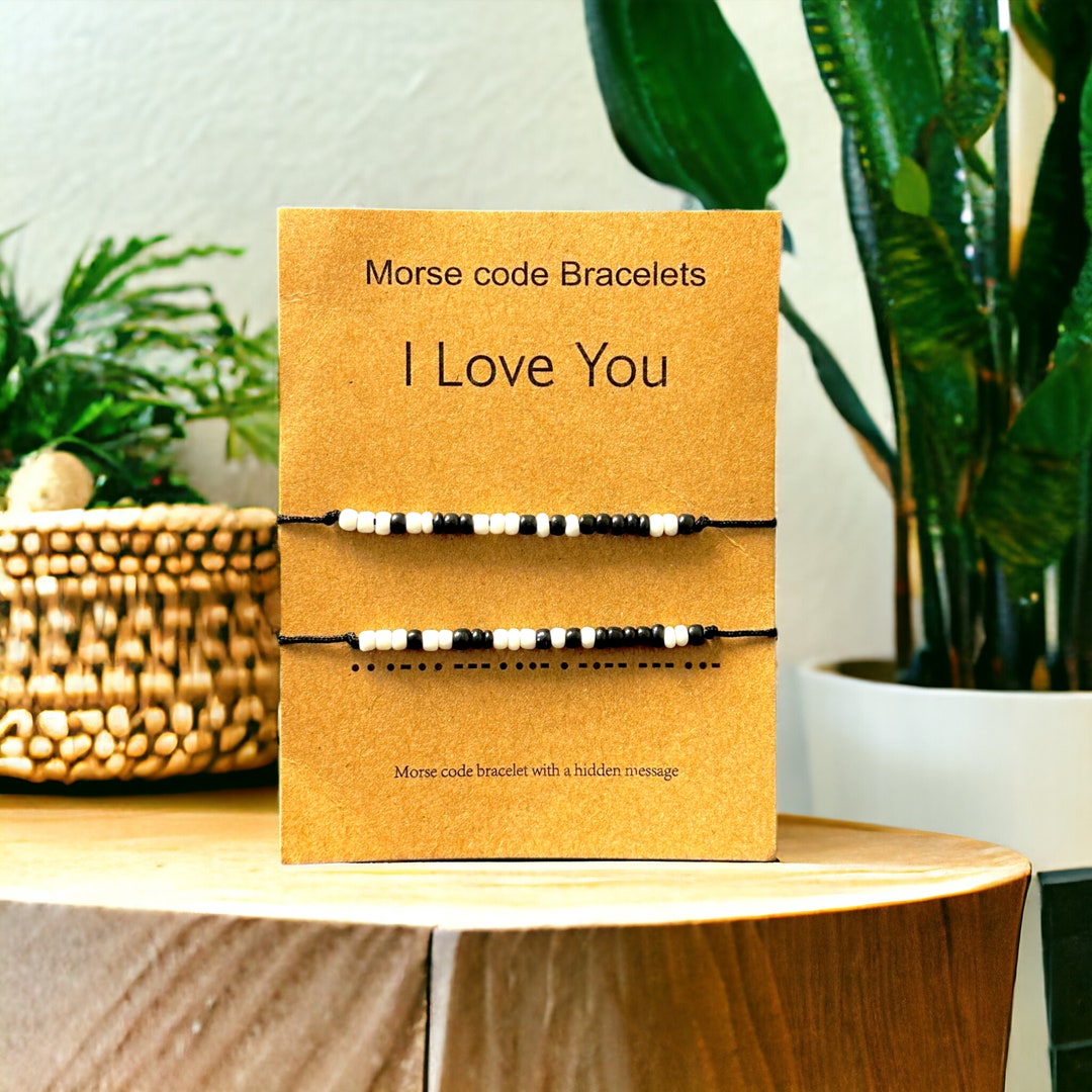 Morse Code I Love You-black & White Duo Adjustable Bracelet-set for ...
