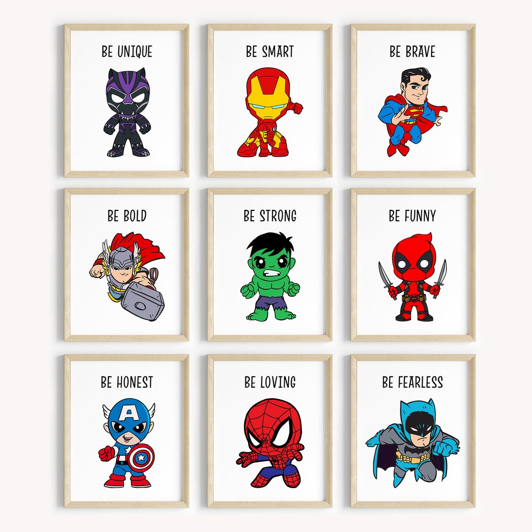 Superhero Affirmations Prints, Set of 9, Motivational Wall Art, Digital ...