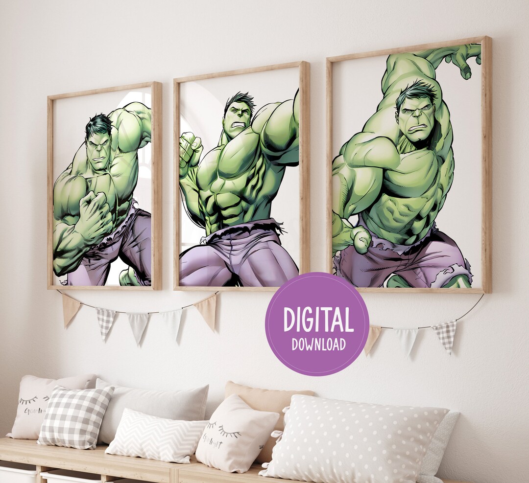 The Hulk Print Wall Art, Set of 3 Prints, Hulk Digital Posters ...